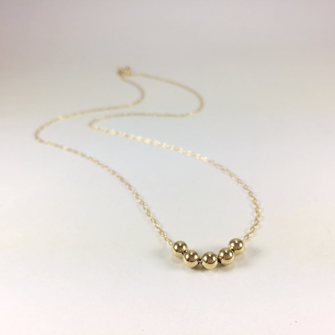 Floating Bead Necklace, Gold Beaded Necklace, Dainty 14k Gold Filled ...