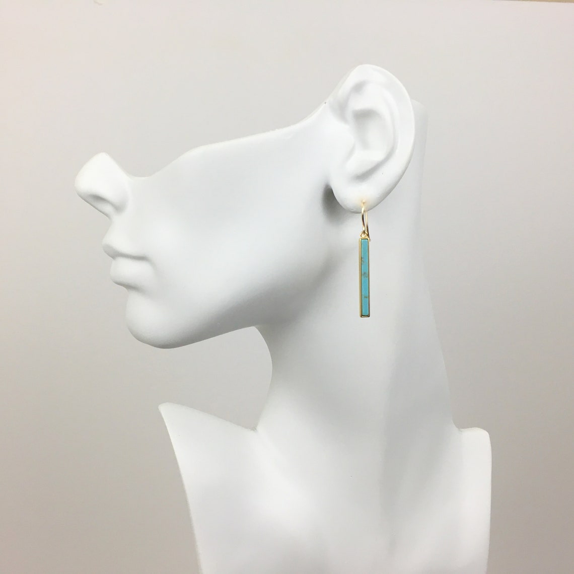 Turquoise Bar Earrings Gold Turquoise Pendant Earrings | Etsy