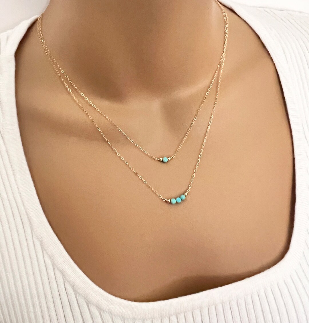 Dainty Turquoise Necklace, Multi Strand Turquoise Layer Necklace ...