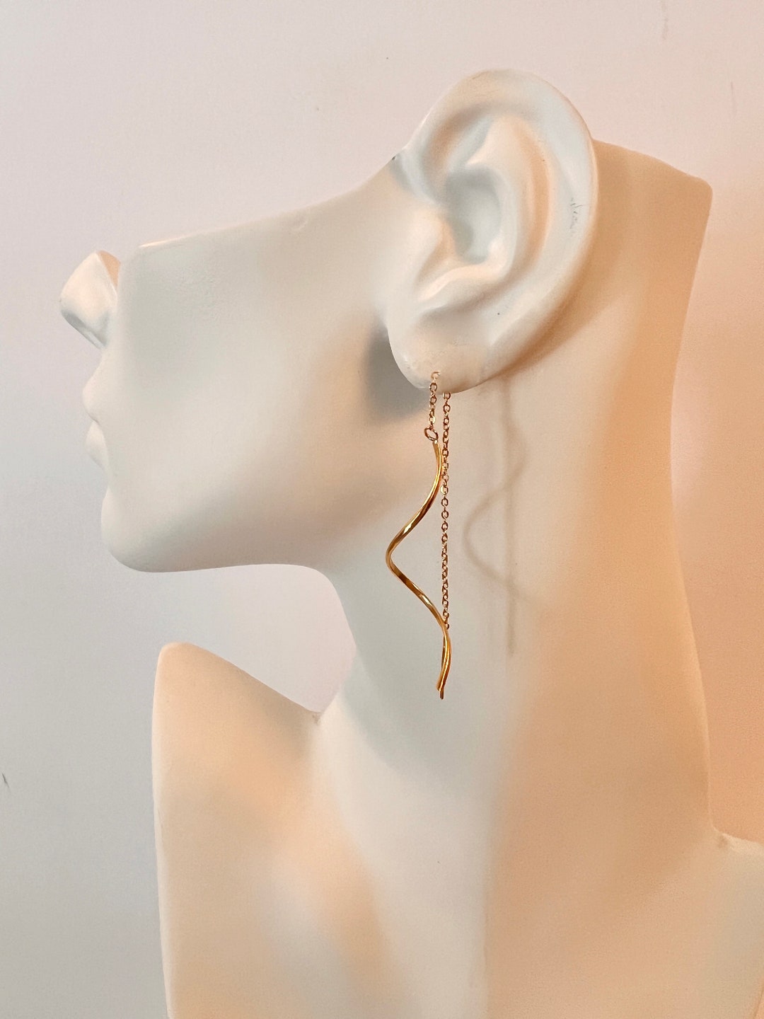 Spiral Threader Earrings, Chain Thread Earrings, Wavy Spiral Earrings ...
