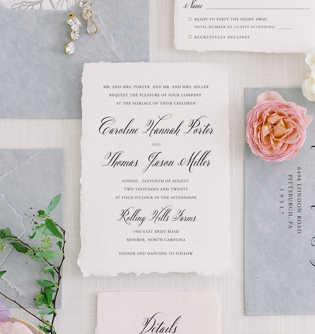 Calligraphy Text-only Wedding Invitation Set Template, Parents Hosting ...