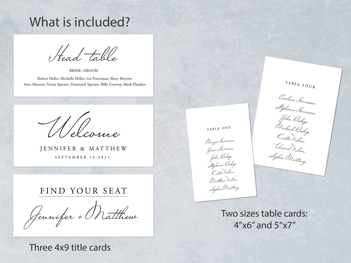 Wedding Table Cards Template Elegant Seating Chart Calligraphy - Etsy