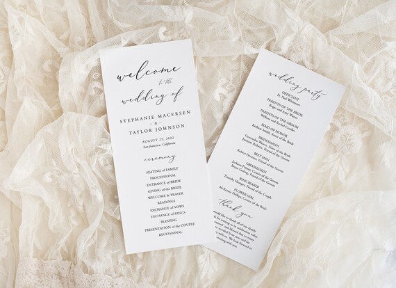 Modern Script Wedding Program Calligraphy Program Template for - Etsy