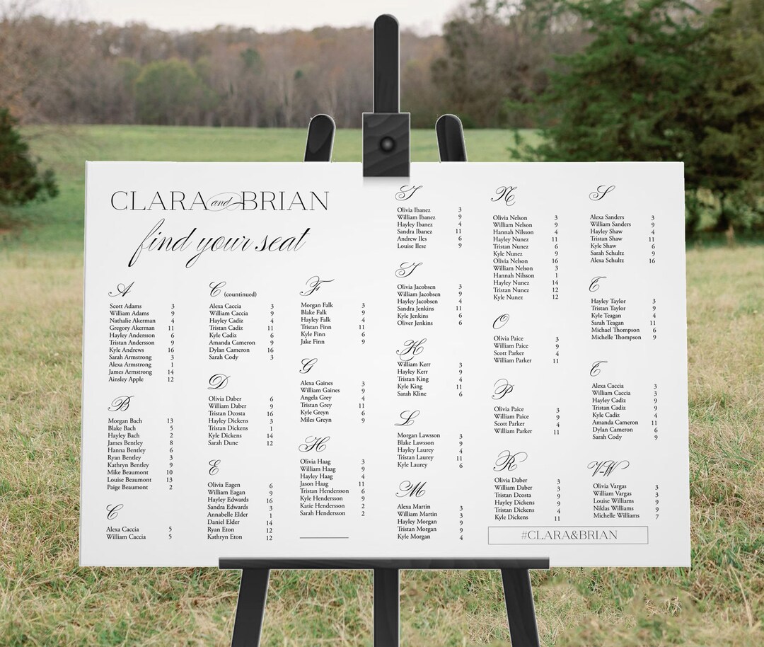Alphabetized Seating Chart Template for Wedding Classic Find Your Seat ...