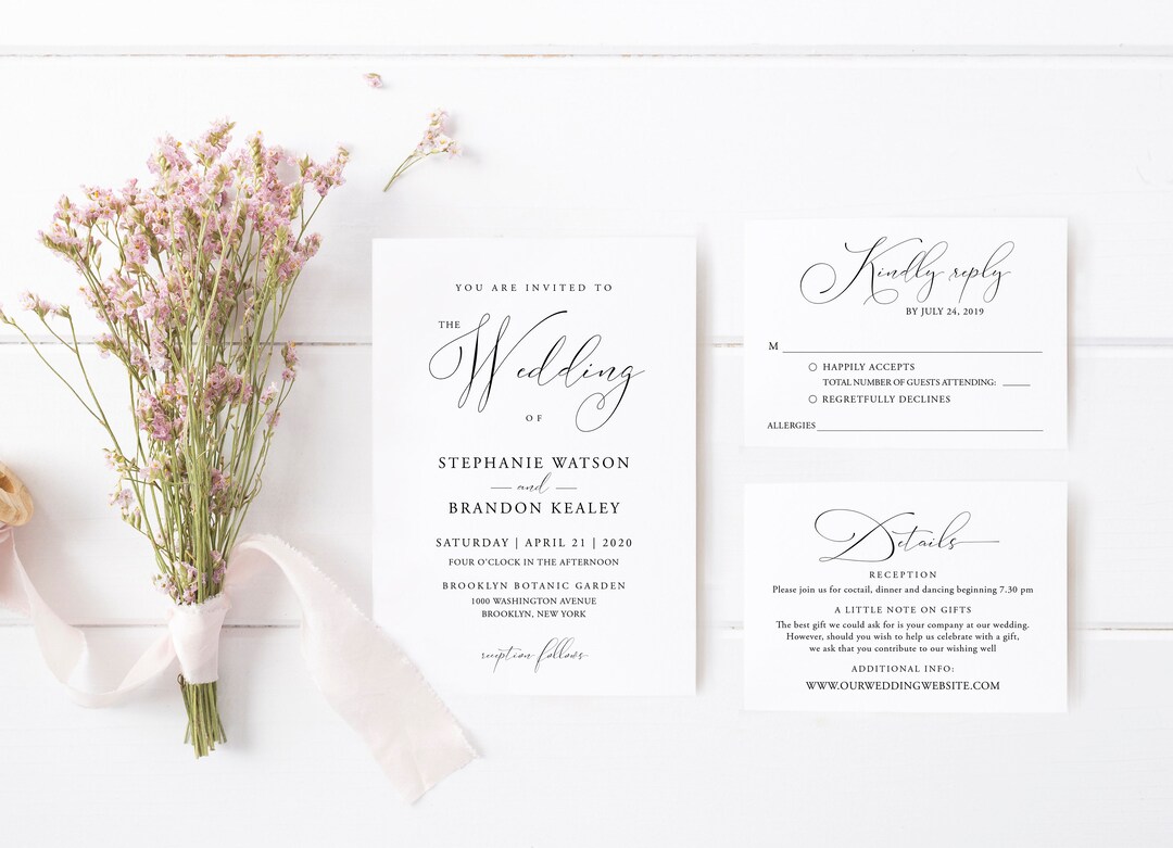 Script Wedding Invitation Template Elegant Printable Editable Wedding ...
