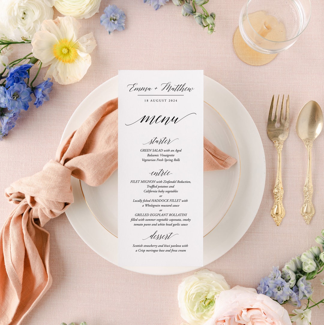 Menu Template for Wedding Simple and Elegant Wedding Menu Card Template ...