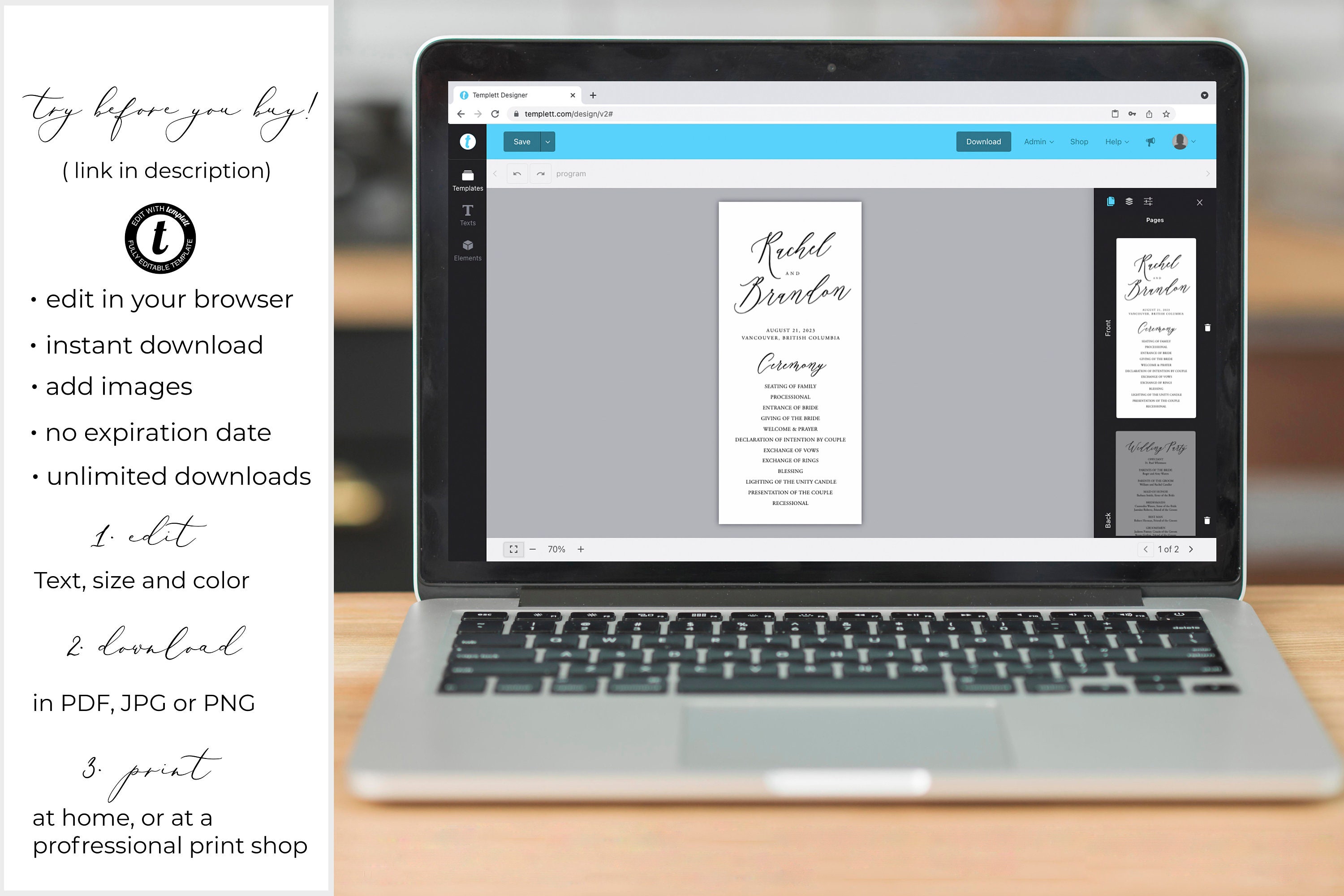 Wedding Program Template Modern Script Program Template - Etsy