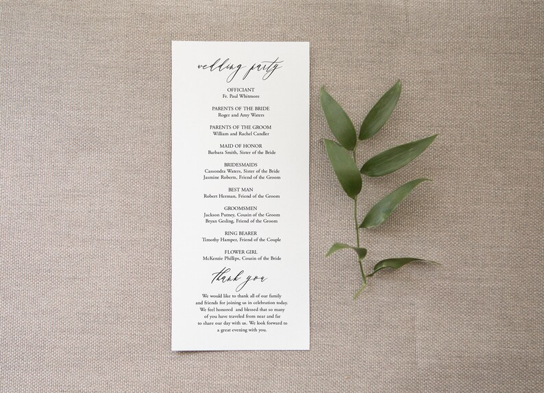 Wedding Program Template Modern Script Program Template | Etsy