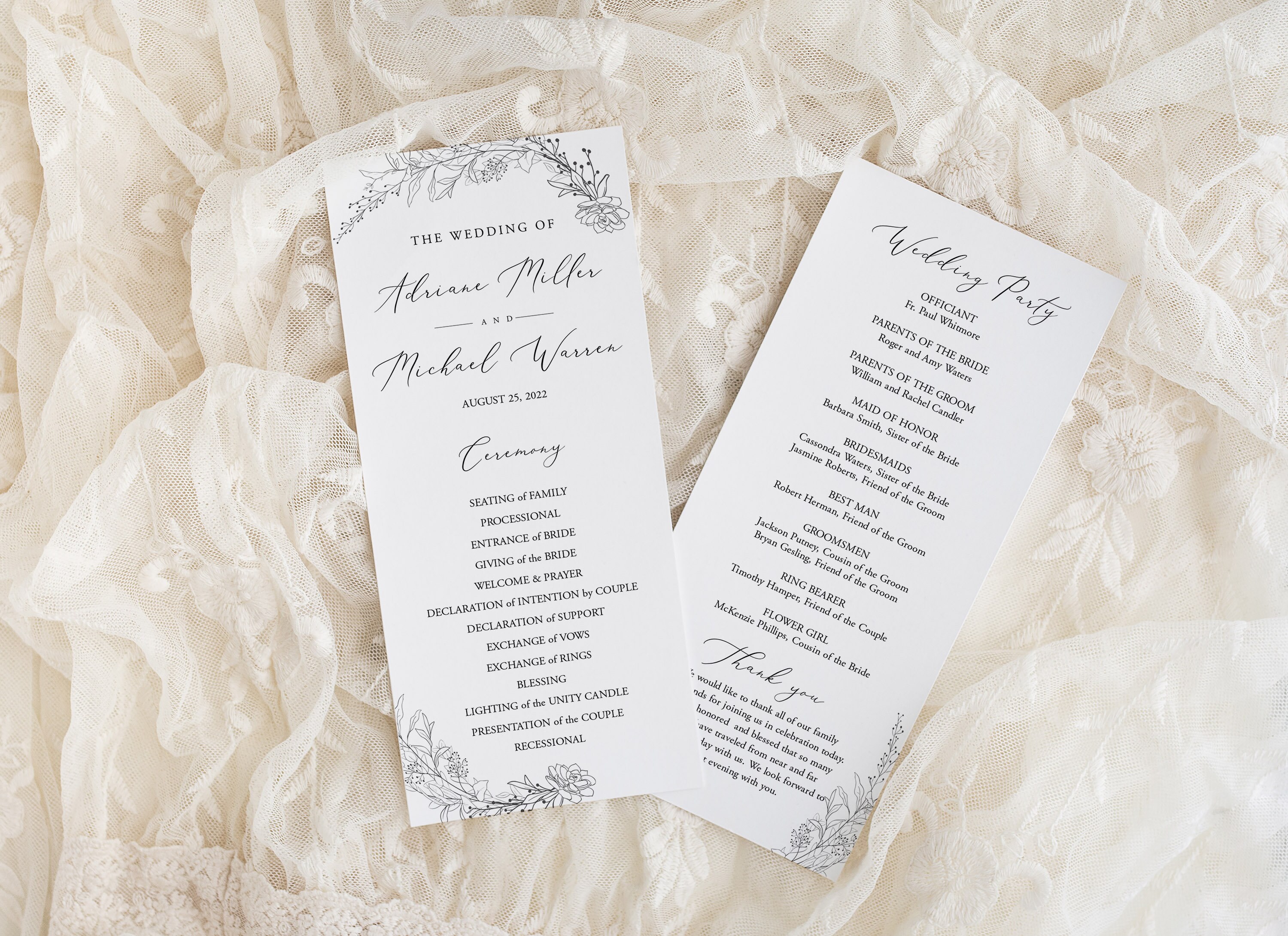 Floral Wedding Program Template Botanical Script Program | Etsy