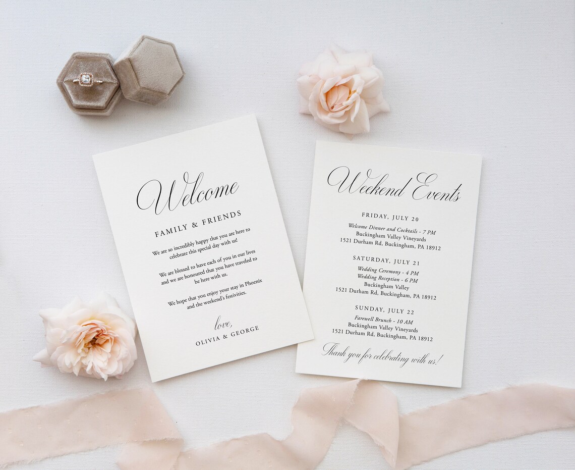 Calligraphy Welcome Wedding Note Template Classic Script | Etsy