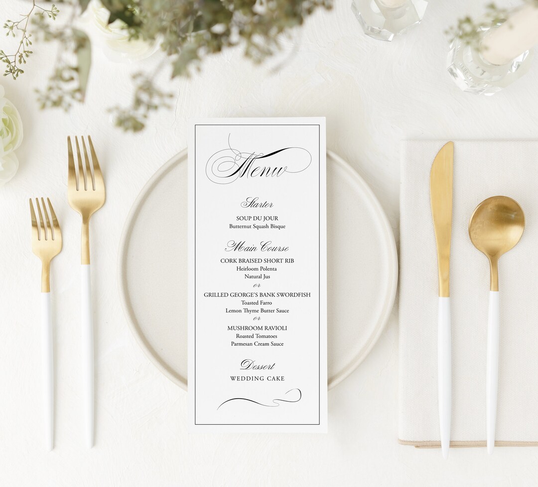 Elegant Wedding Menu Template Printable Wedding Menu Template Classic ...