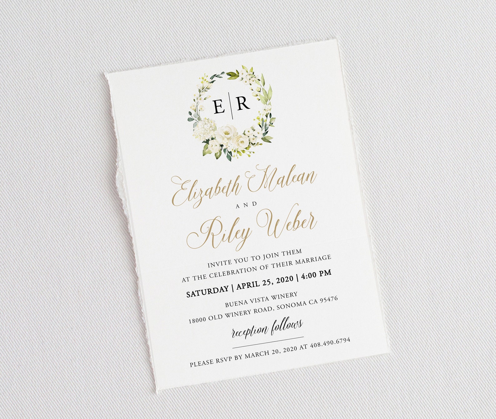 Monogram Wedding Invitation Template Floral Printable | Etsy