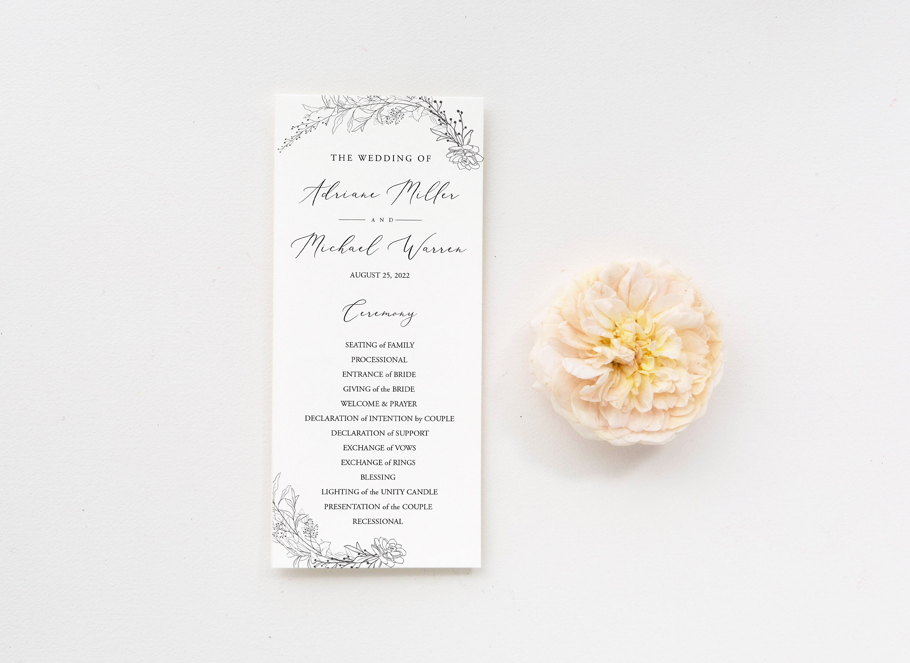 Floral Wedding Program Template Botanical Script Program | Etsy