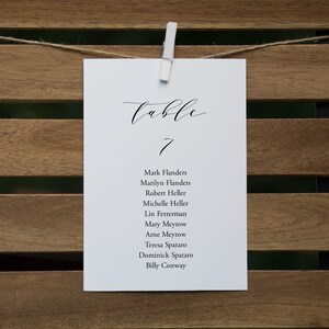 Wedding Table Cards Template Elegant Seating Chart Calligraphy Table ...