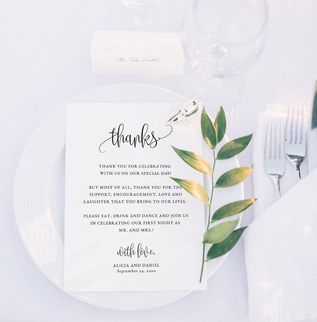 Modern Wedding Table Thank You Card, Welcome Thank You Card Wedding ...