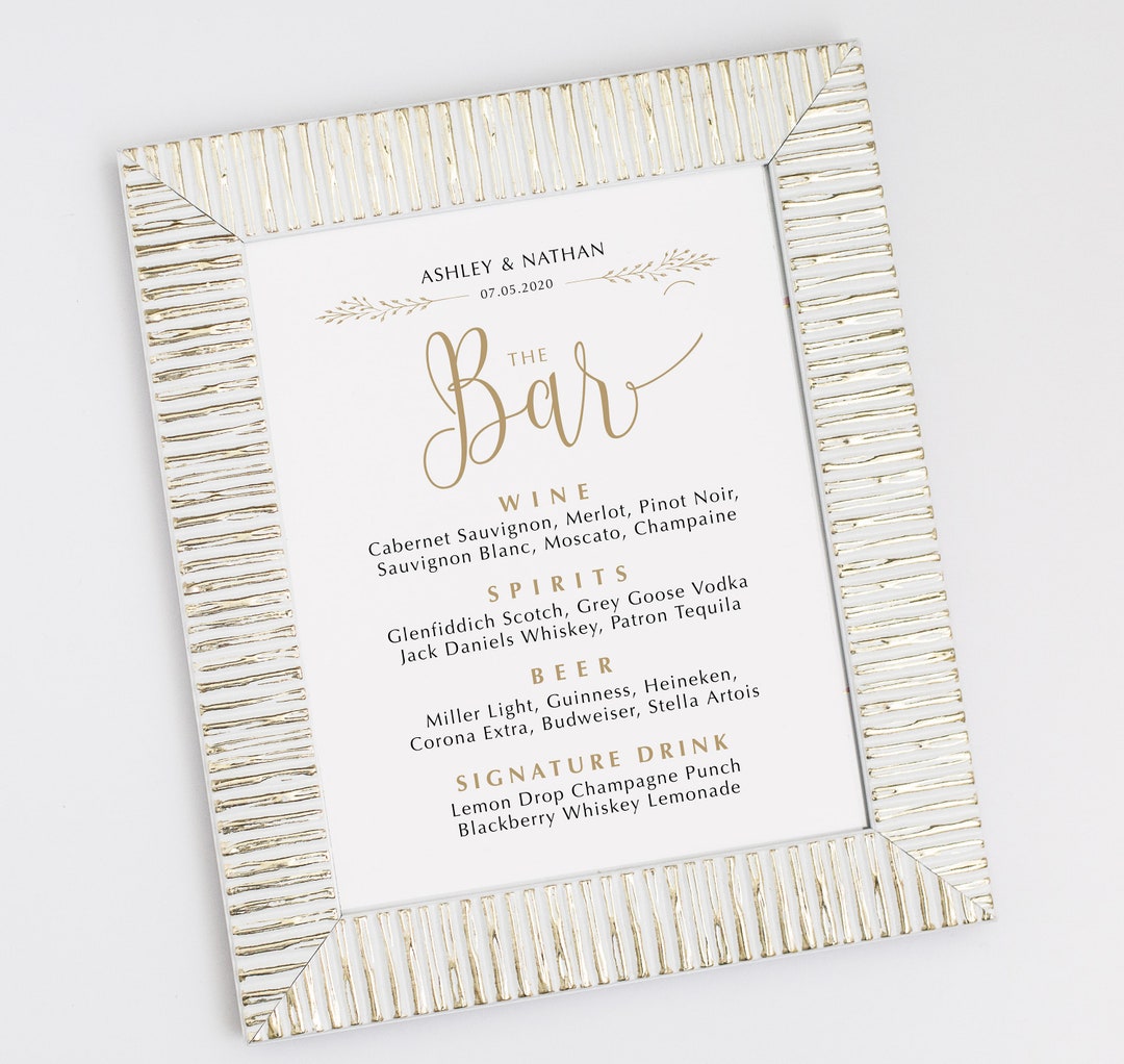 Bar Sign Template. Printable Bar Sign. Bar Menu Sign. Wedding Signs ...