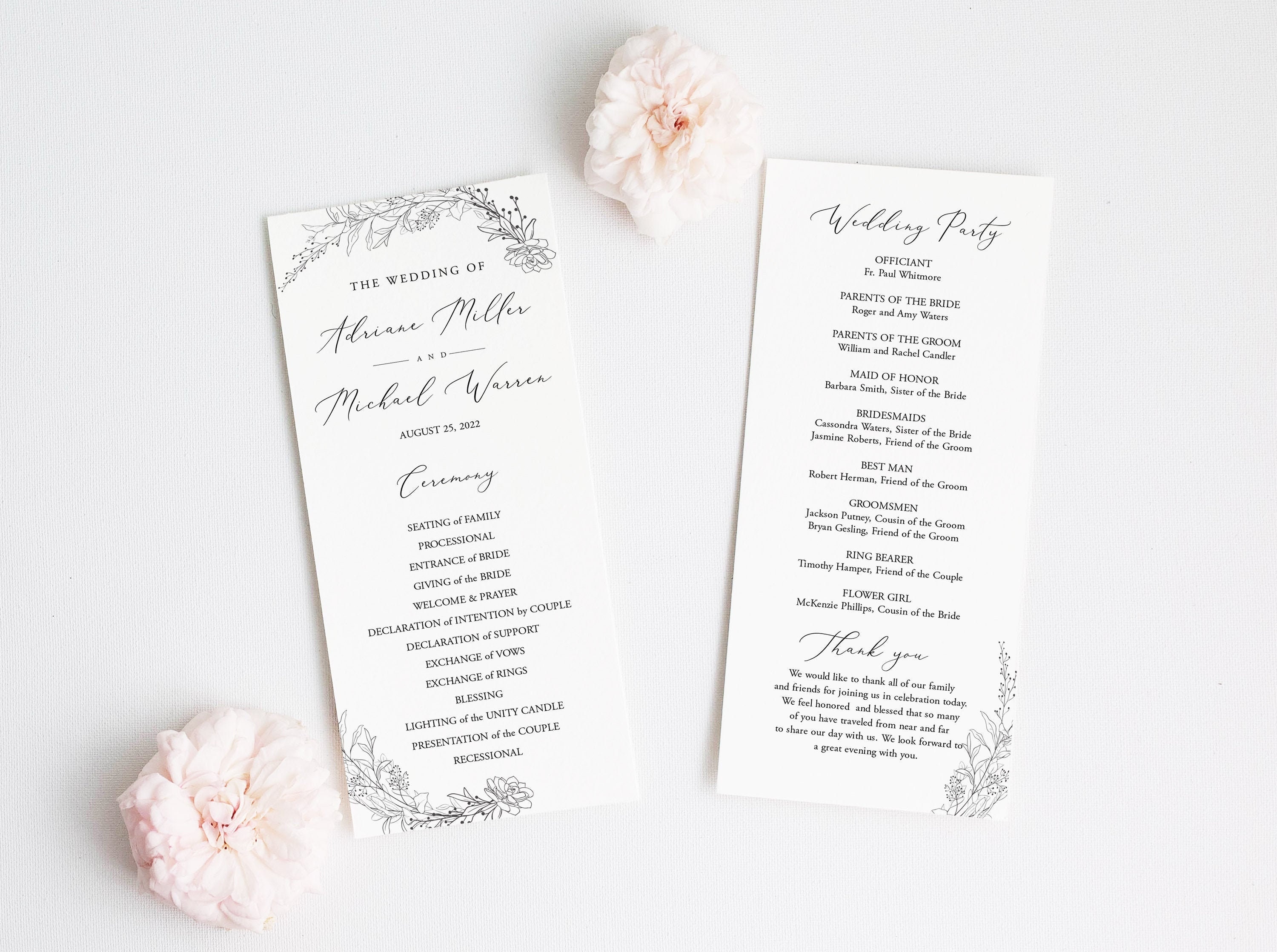 Floral Wedding Program Template Botanical Script Program | Etsy