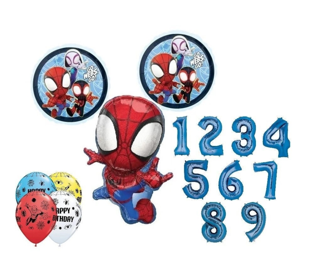 Spidey & His Amazing Friends Birthday Balloons Bouquet With Blue Number ...
