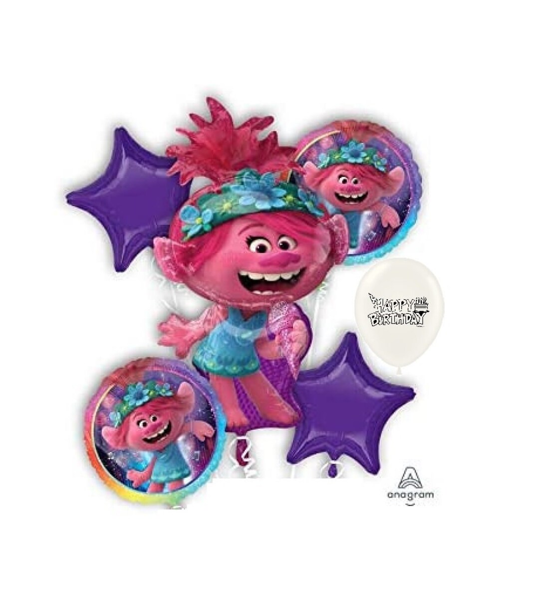 Trolls World Tour Birthday Party Poppy Bouquet of Balloons With Pink ...