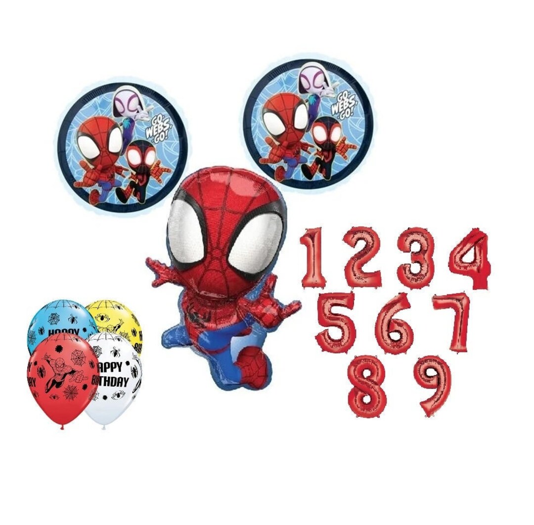 Spidey & His Amazing Friends Birthday Balloons Bouquet With Red Number ...