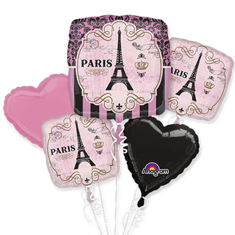A Day in Paris Eiffel Tower 5 Piece All Occasion Balloon Bouquet, Set ...
