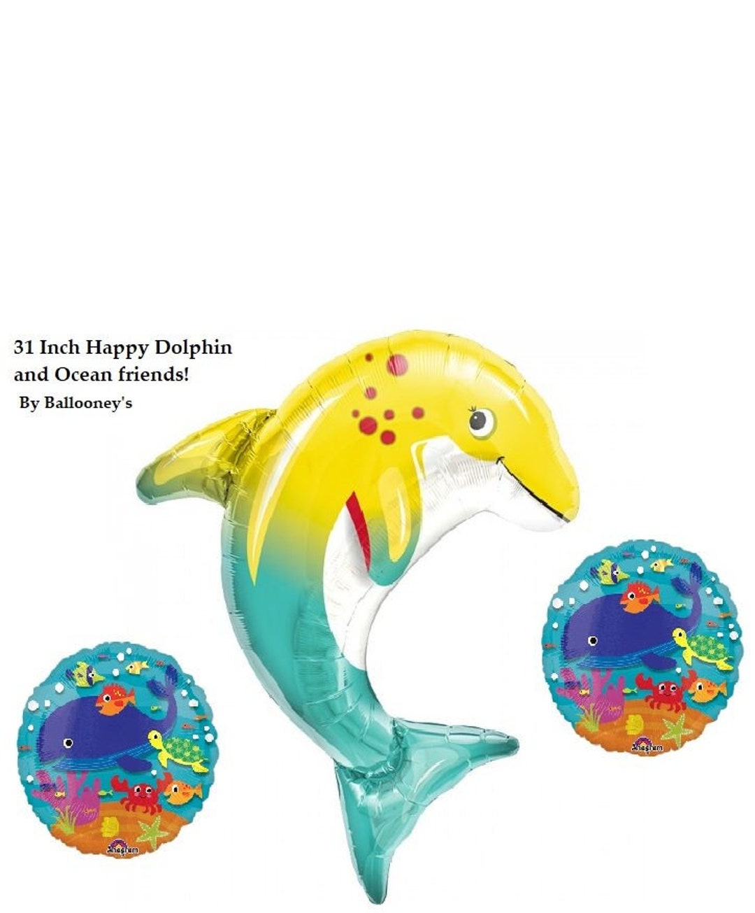31 " Happy Dolphin and Ocean Friends 18 Inch Mylar Balloon Set is ...