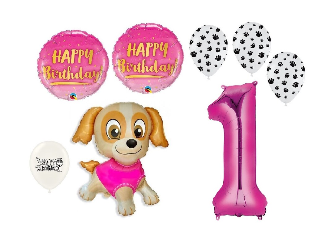 Puppy Dog in Pink Happy Birthday Party Bouquet of Balloons With Your ...