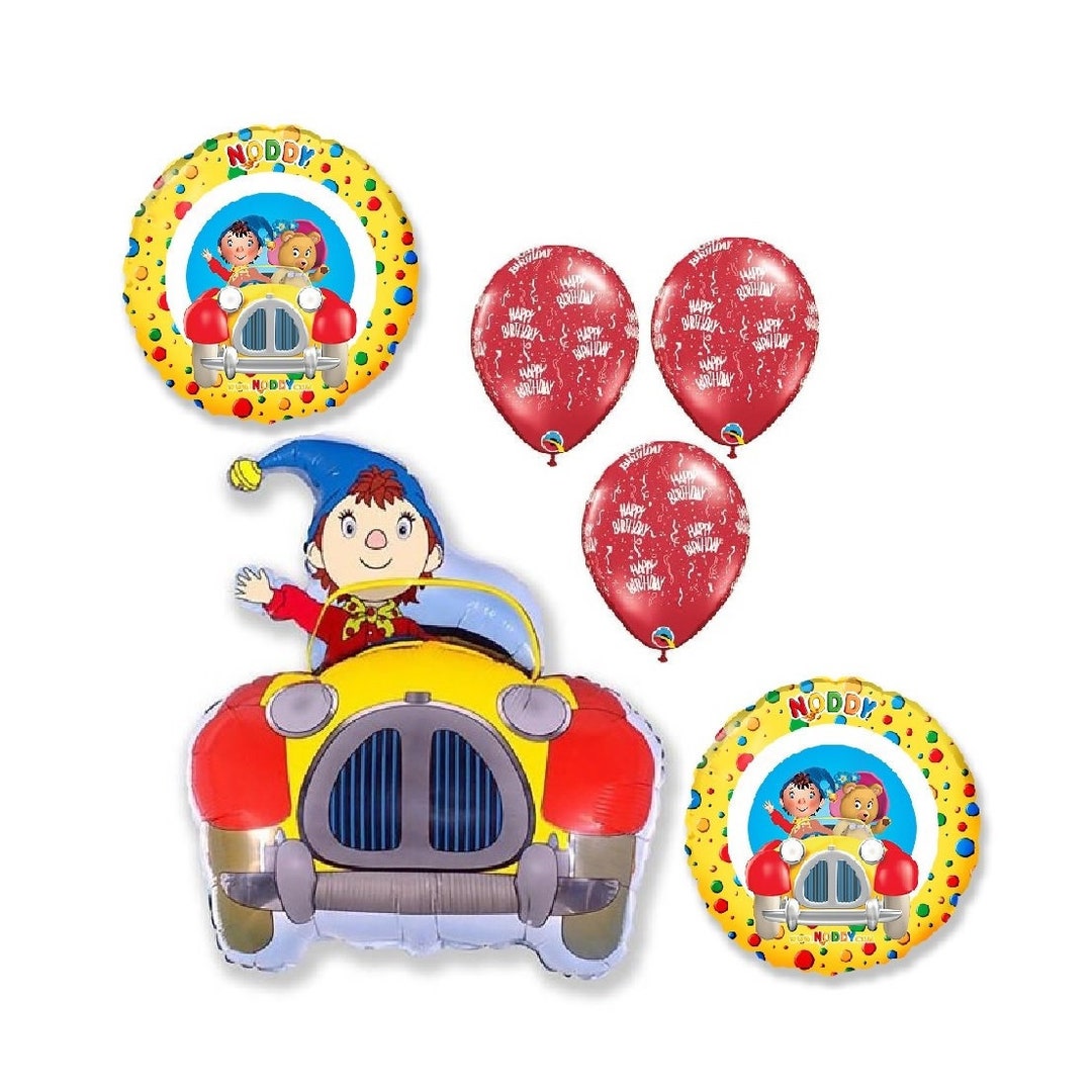 Noddy in Car Birthday Bouquet of Balloons With Red Number 1-9 Option ...