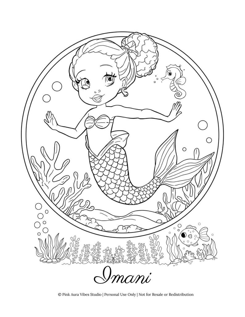 Afrocentric Mermaid Coloring Pages | Little Puffs Art (digital Download ...