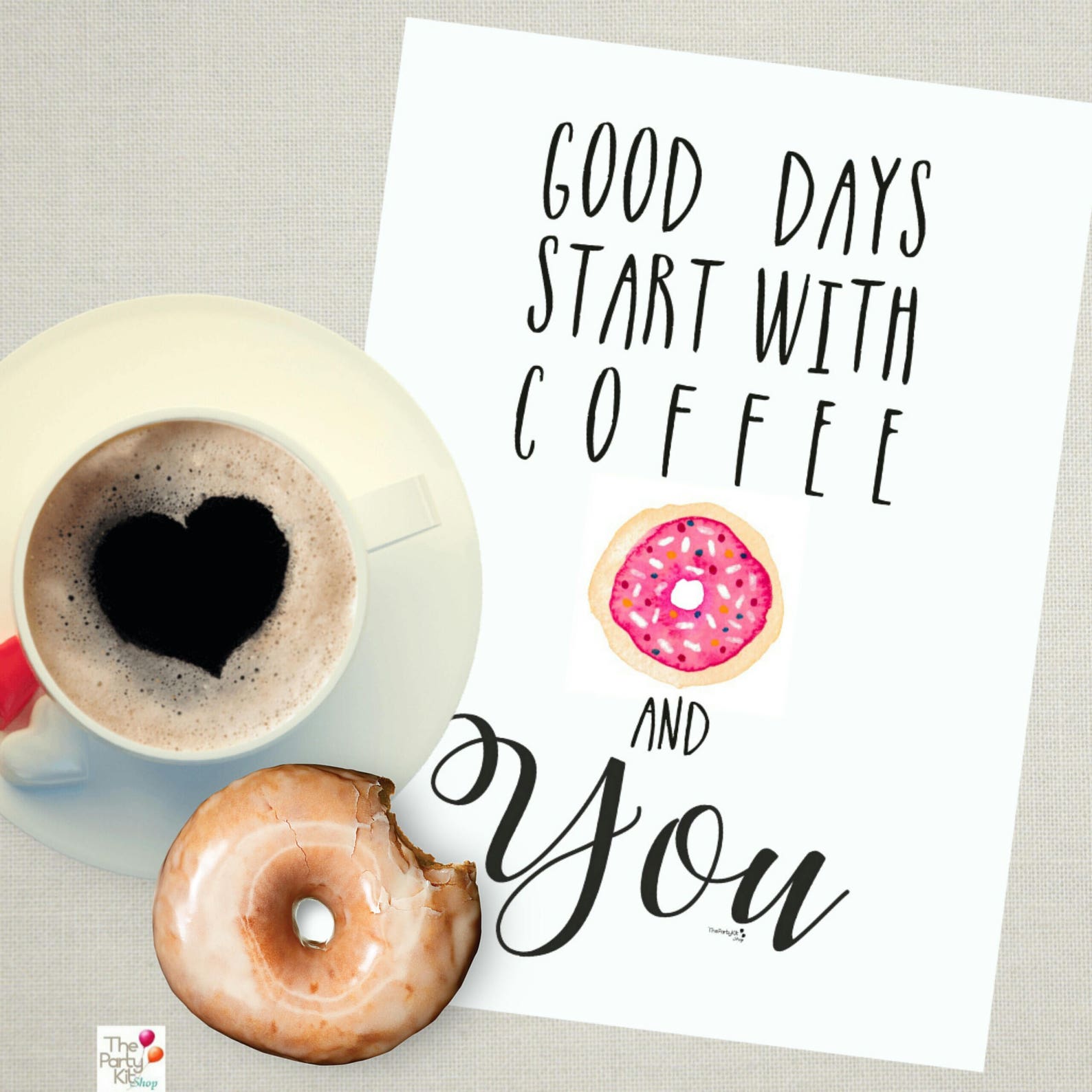 Donuts & Coffee Valentine's SET - Printable Tags, Toppers and Sign ...
