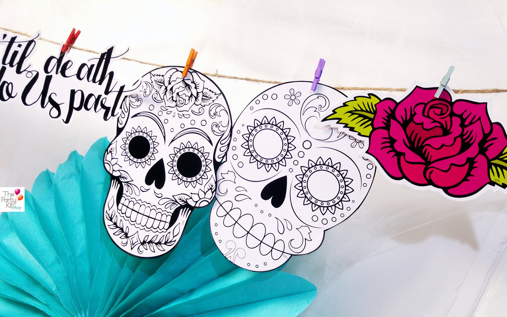 Halloween Printable Coloring Banner, Halloween Sugar Skulls Banner ...