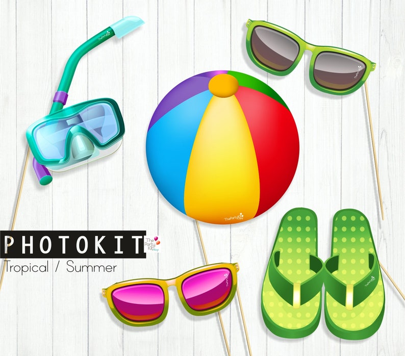 Summer party Photo booth props/instant download - Etsy España