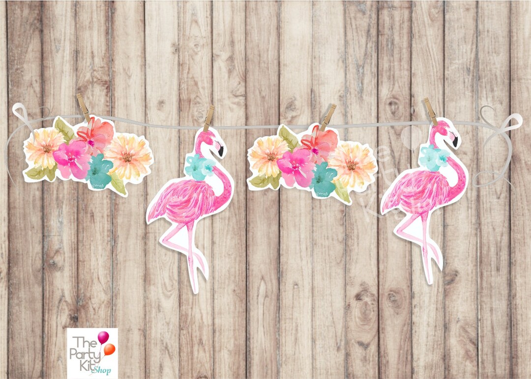 Flamingo & Flowers Printable Banner/instant DOWNLOAD - Etsy