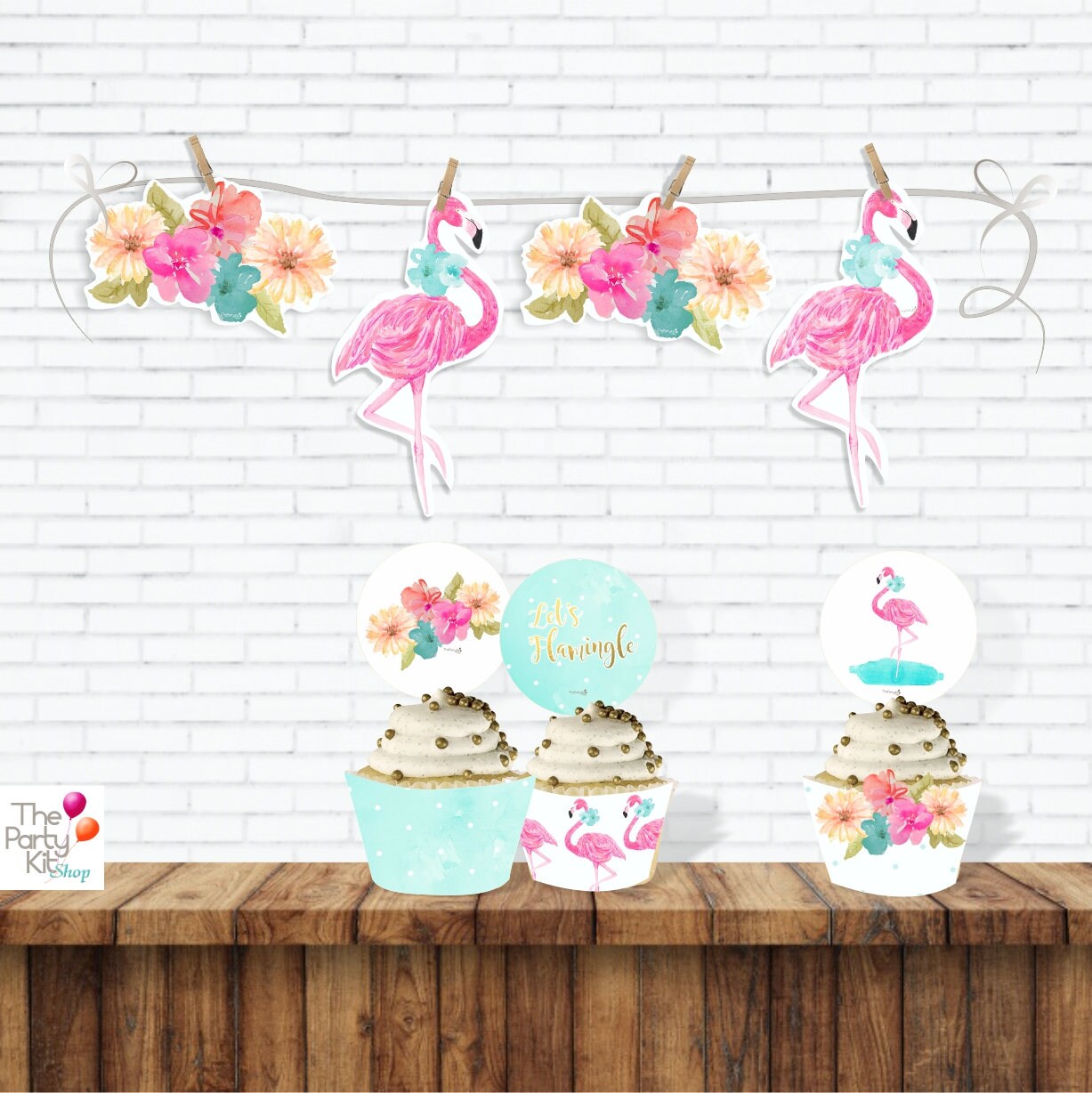 Flamingo & Flowers Printable Banner/instant DOWNLOAD - Etsy