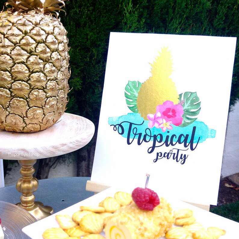 Tropical Party Table - Deco Sign / Pineapple Printable Sign , Tropical ...