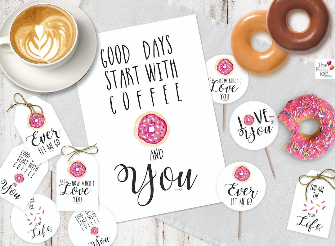 Donuts & Coffee Valentine's SET - Printable Tags, Toppers and Sign ...