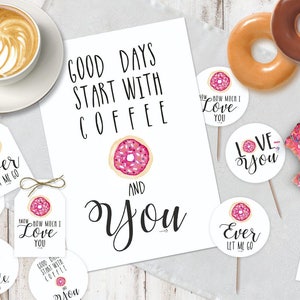 Donuts & Coffee Valentine's SET - Printable Tags, Toppers and Sign ...