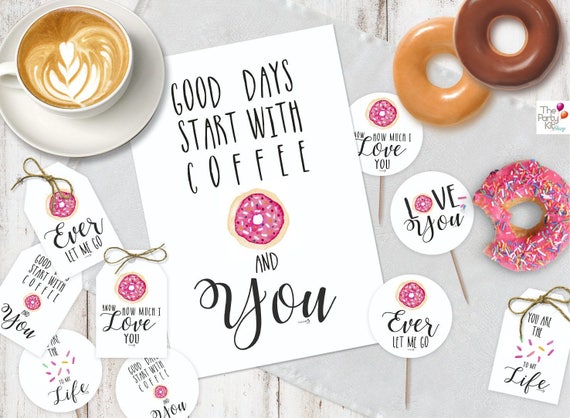 Donuts & Coffee Valentine's SET Printable Tags Toppers - Etsy