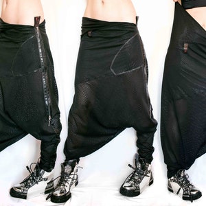 Black Asymmetric Harem Pants Sarouel, Semi Transparent, Zipped, One ...