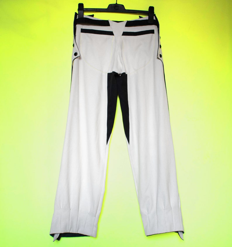 Wool Blend Side Slit Pants Open Legs White/black Buttons - Etsy