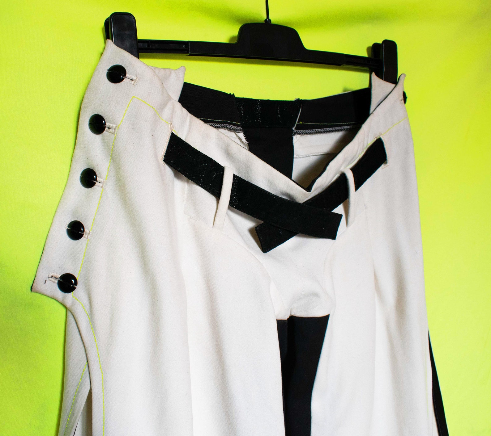 Wool Blend Side Slit Pants Open Legs White/black Buttons - Etsy