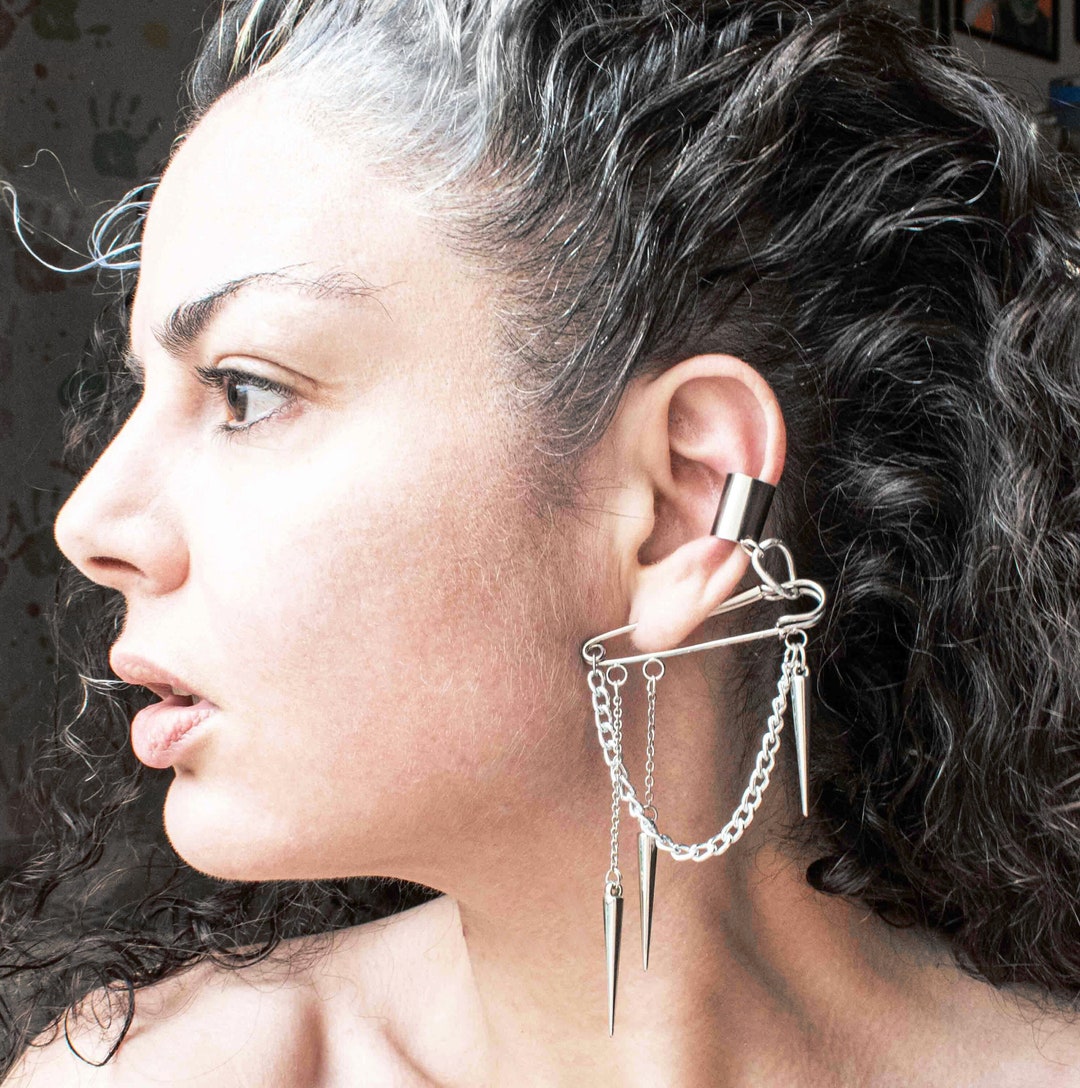Ear Cuff Earring- ONE EAR - Safety Pin-punk- Goth-cyber-apocalyptic ...