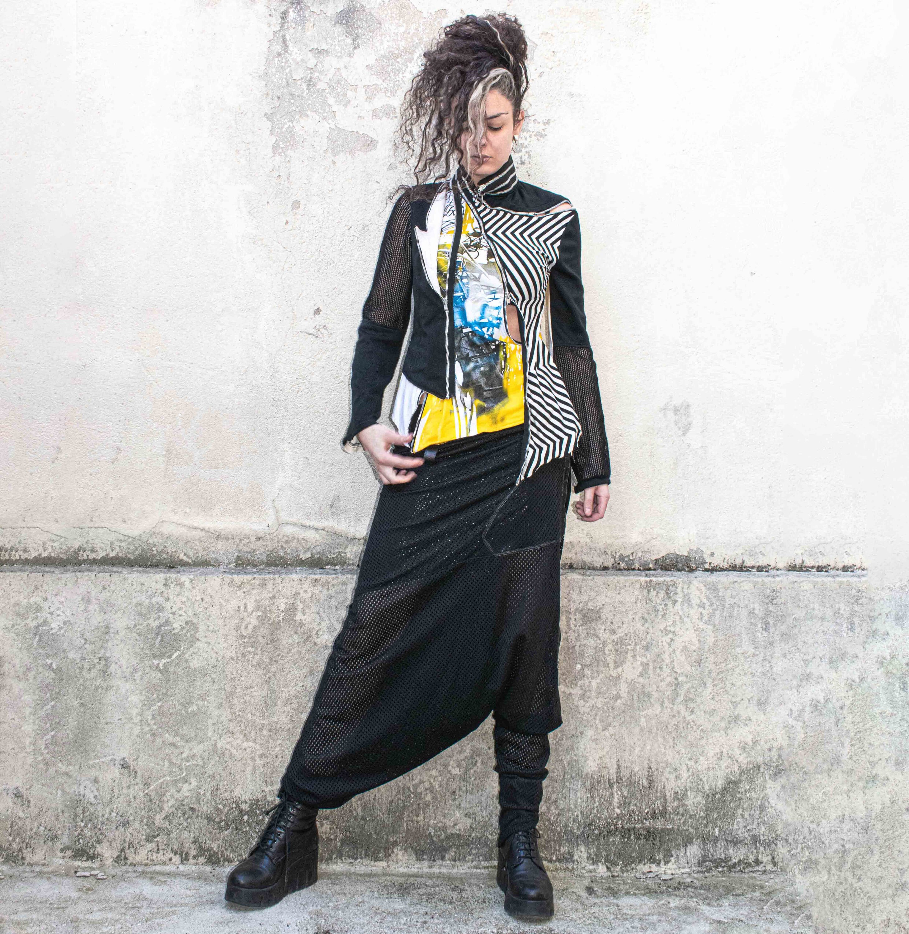 Black Asymmetric Harem Pants Sarouel, Semi Transparent, Zipped, One ...