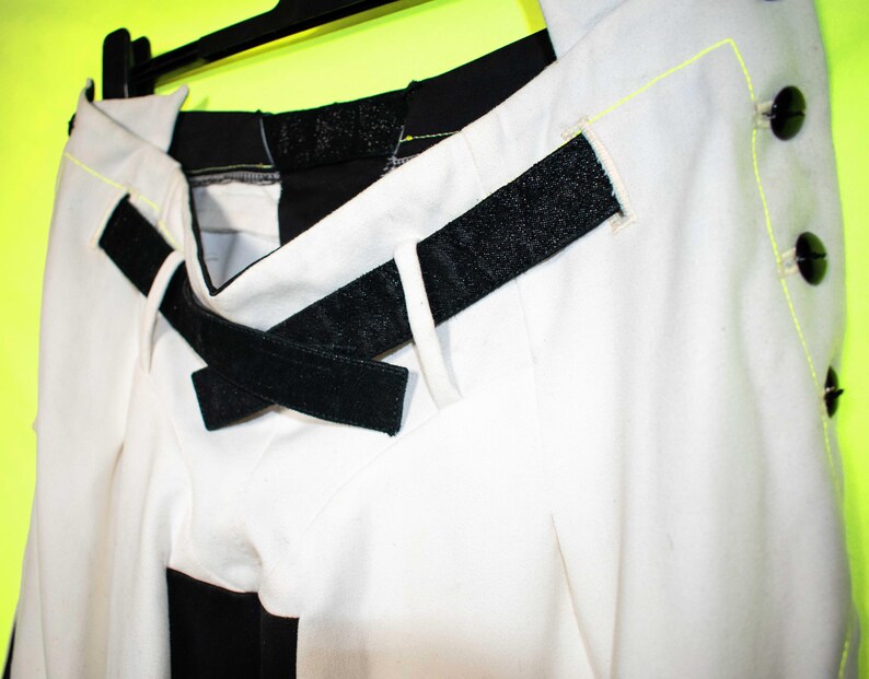 Wool Blend Side Slit Pants Open Legs White/black Buttons - Etsy