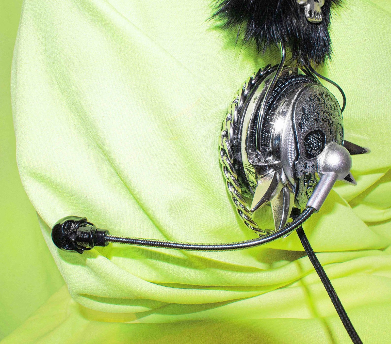 Custom Headset/headphones, Metal, Fur,skull, Upcycled, Cyber, Punk ...