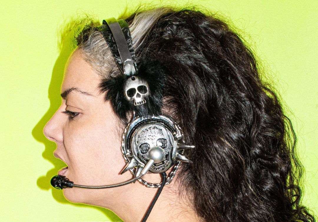Custom Headset/headphones, Metal, Fur,skull, Upcycled, Cyber, Punk ...