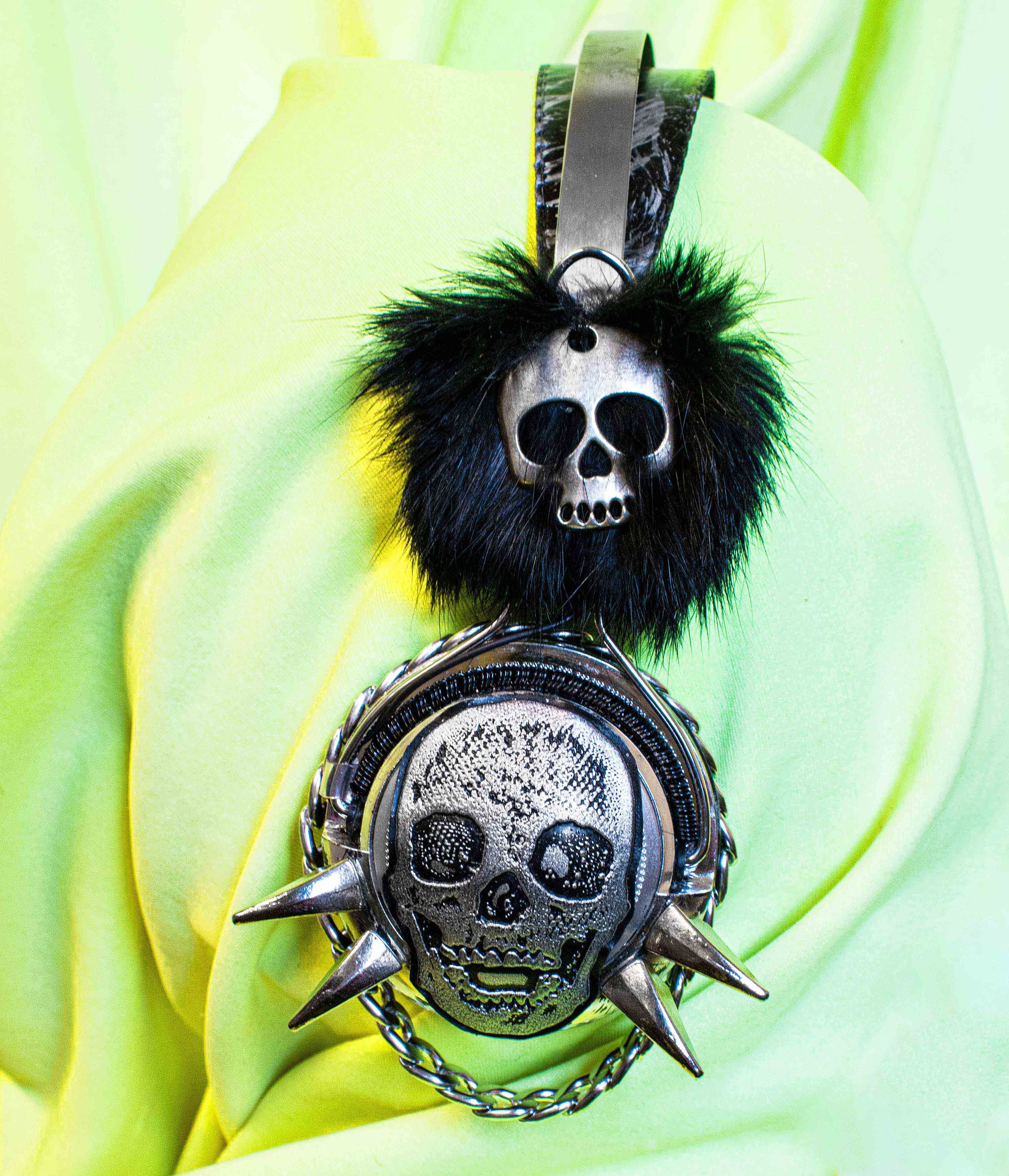 Custom Headset/headphones, Metal, Fur,skull, Upcycled, Cyber, Punk ...