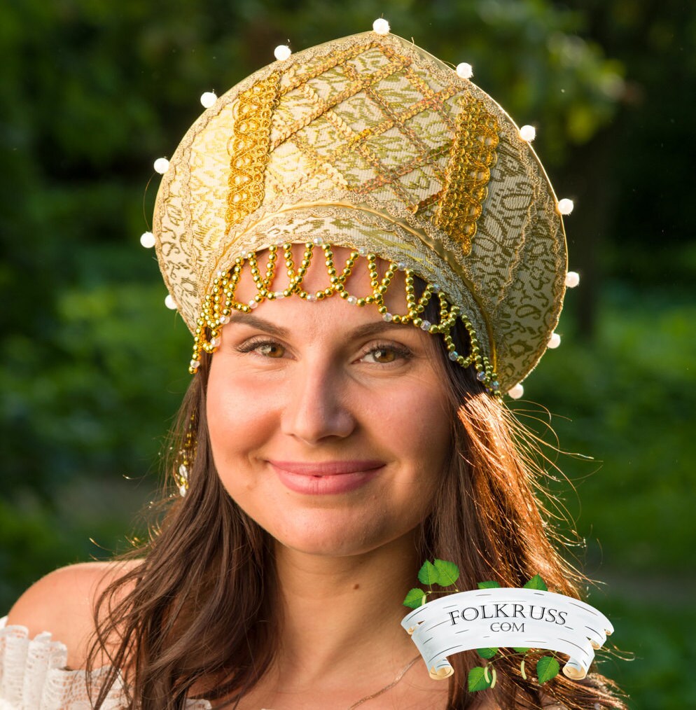 Russian Traditional Hat Kokoshnik With Strap Russian Crown Etsy