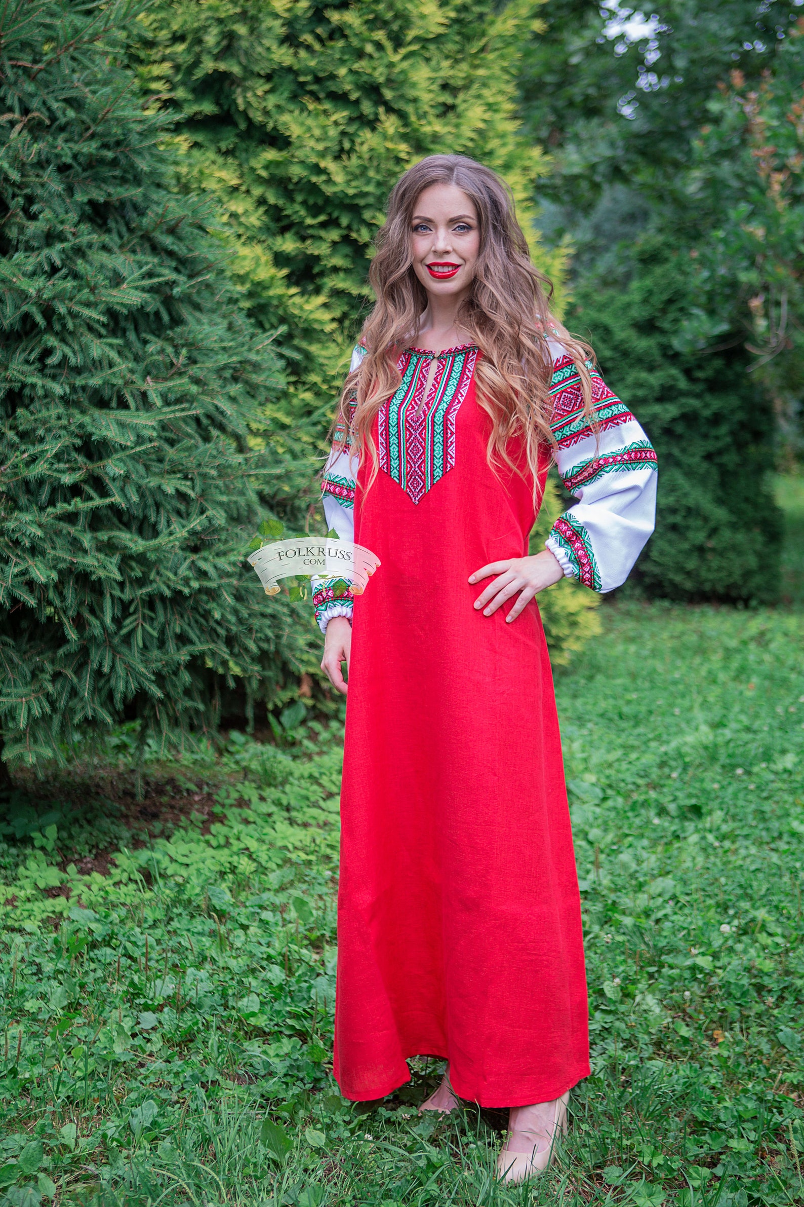 Romantic Traditional Russian Long Sleeve Linen Sarafan Casual Etsy