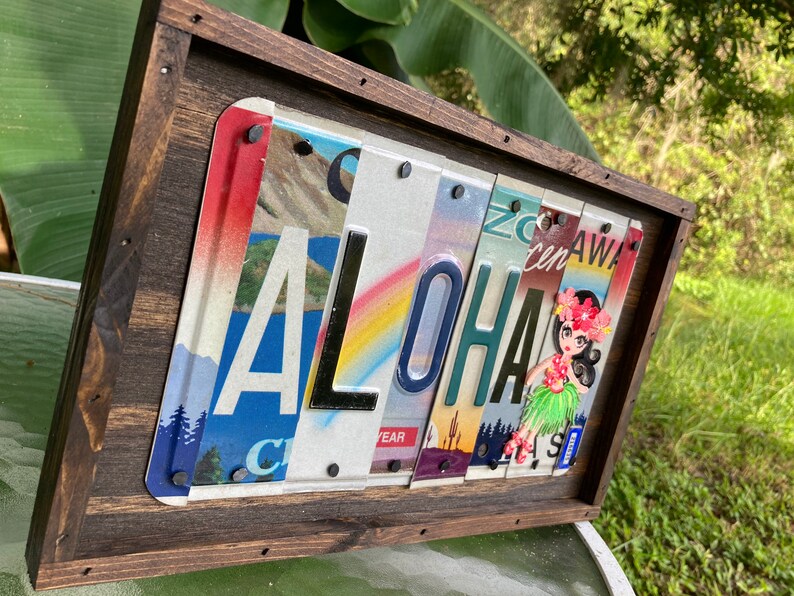 Aloha license plate sign rustic Hawaiian decor housewarming | Etsy